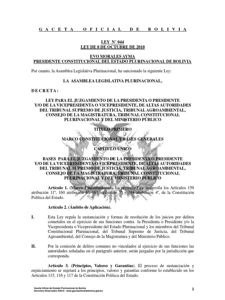 Ley 044 | PDF | Derecho penal | Comisión Europea