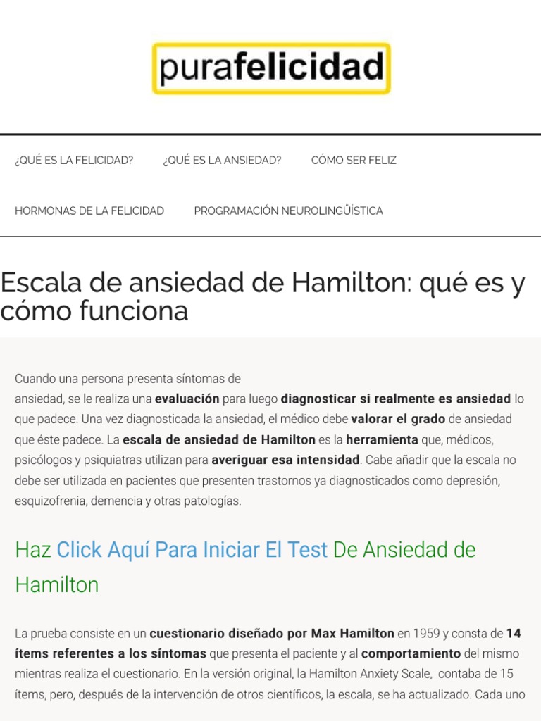 Escala Hamilton de Ansiedad - Realiza El TEST - Interpretación de ...