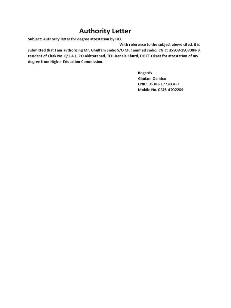 Authority Letter | PDF