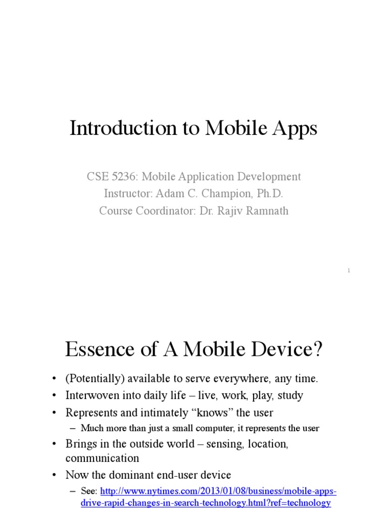 Lecture1 Intro | PDF | Android (Operating System) | Mobile App