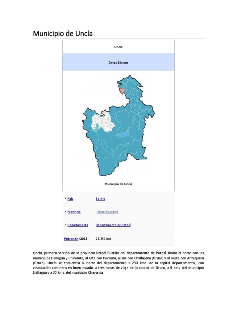 Municipio de Uncía: Datos y Potencialidades | PDF | Agricultura | Ganadería