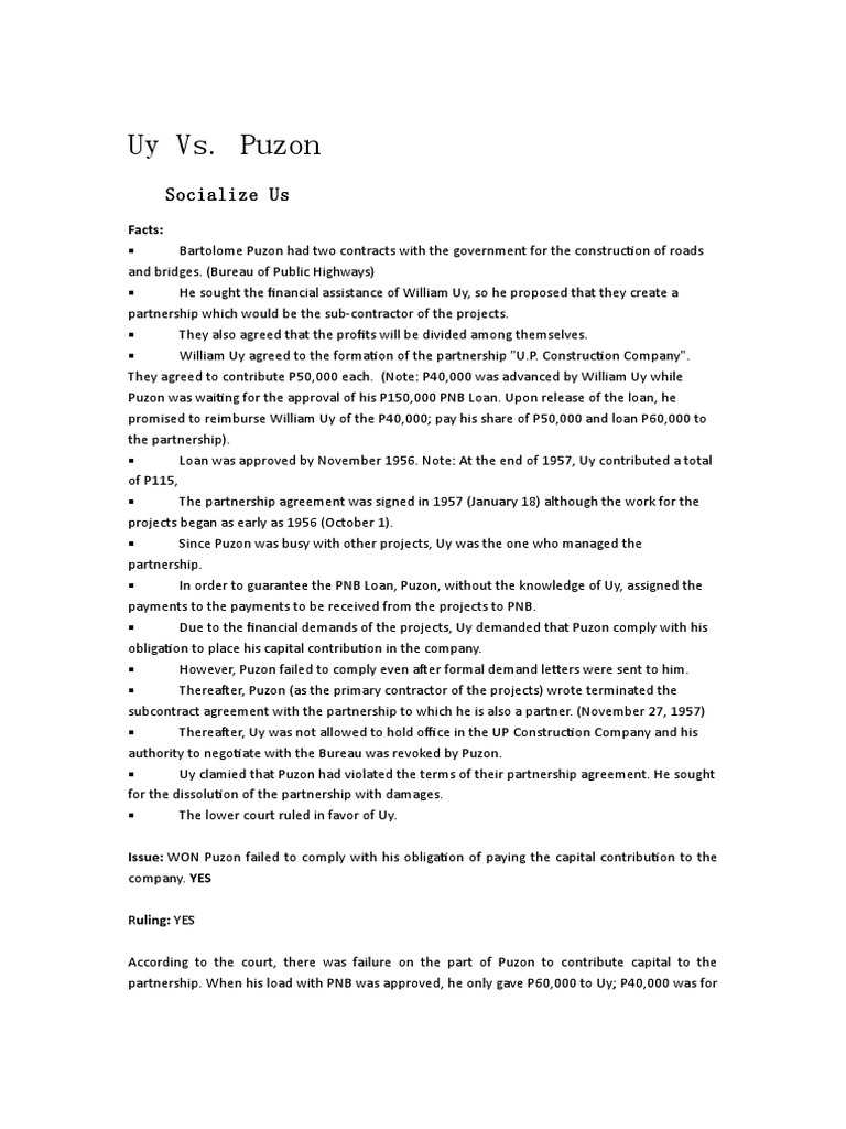 Uy vs. Puzon Case Digest | PDF | Damages | Virtue