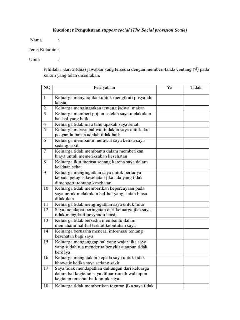 Kuesioner Pengukuran Support Social | PDF