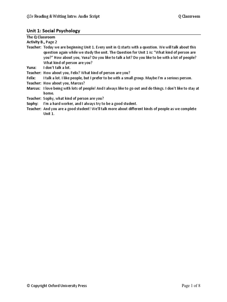 Q2e RW0 Q Classroom AudioScripts | PDF | Teachers