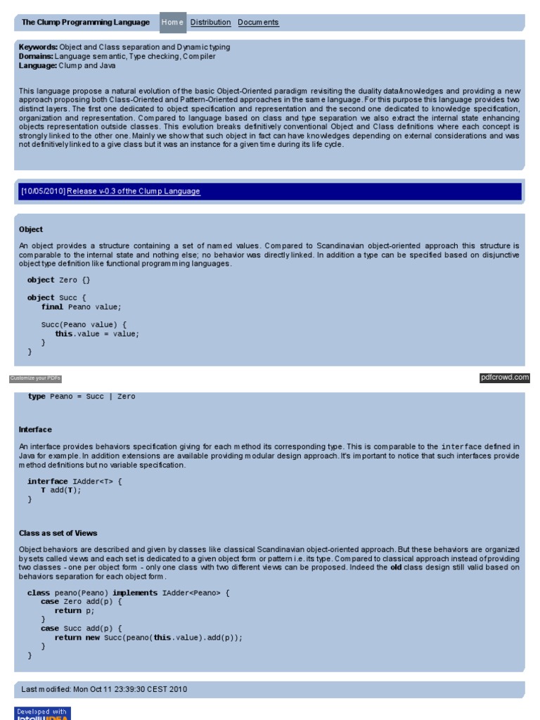 Clump | PDF | Object (Computer Science) | Class (Computer Programming)