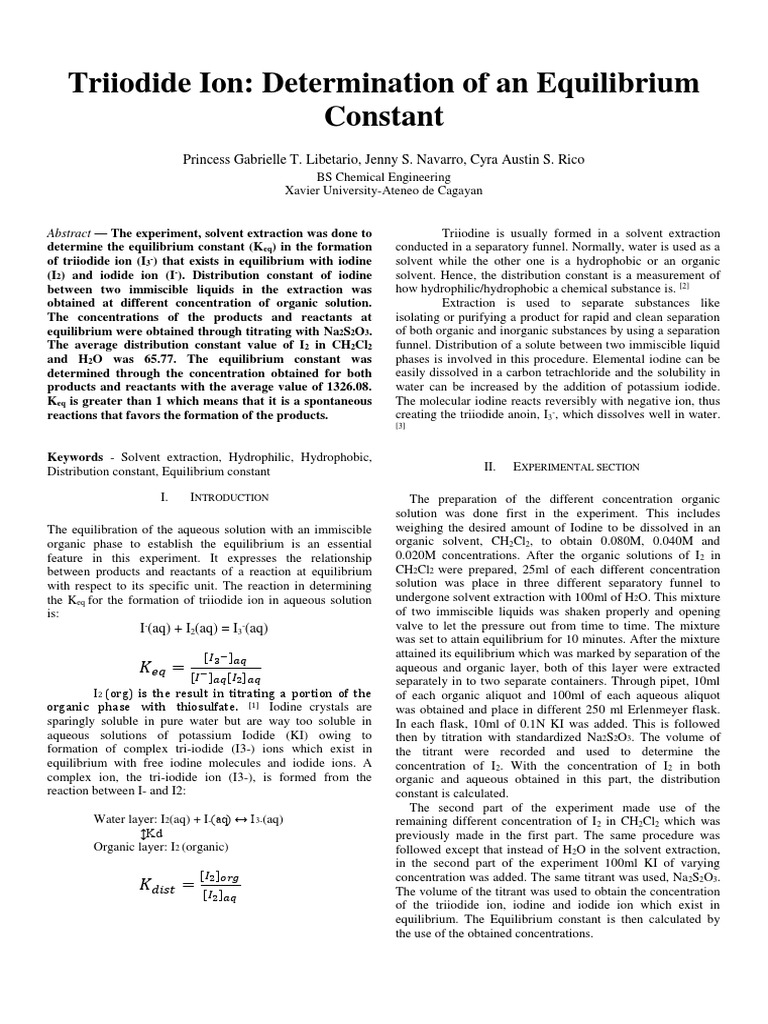 Triiodide Ion: Determination of An Equilibrium Constant | PDF ...