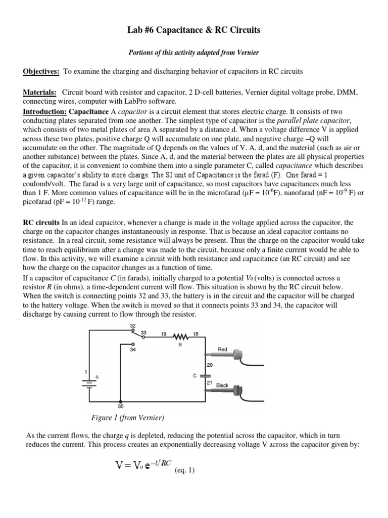 Lab #6 Capacitance & RC Circuits: Portions of This Activity Adapted From Vernier | PDF ...
