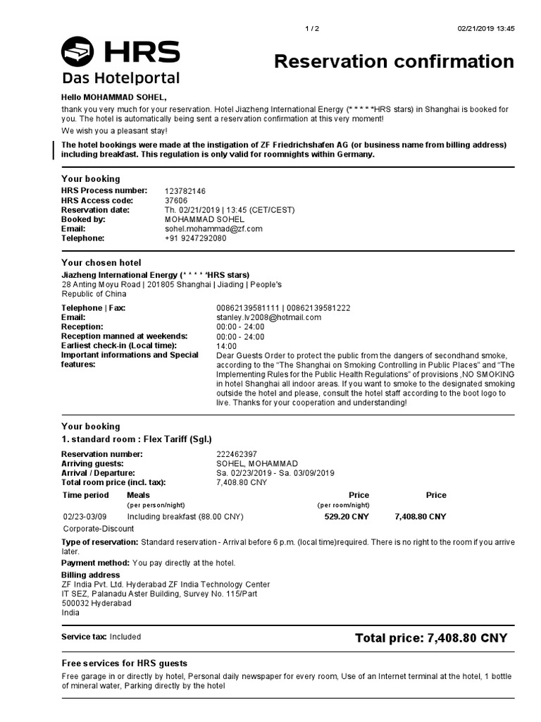 Booking Confirmation For Process Number 123782146 | PDF | Business