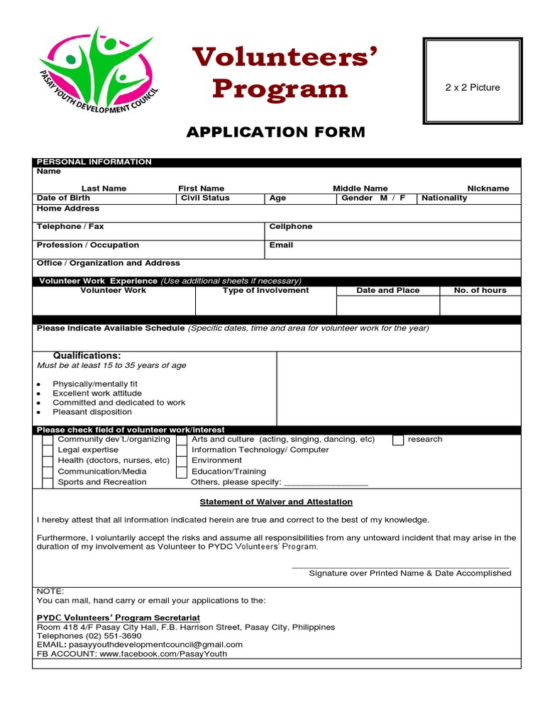 Volunteers' Program: Application Form | PDF