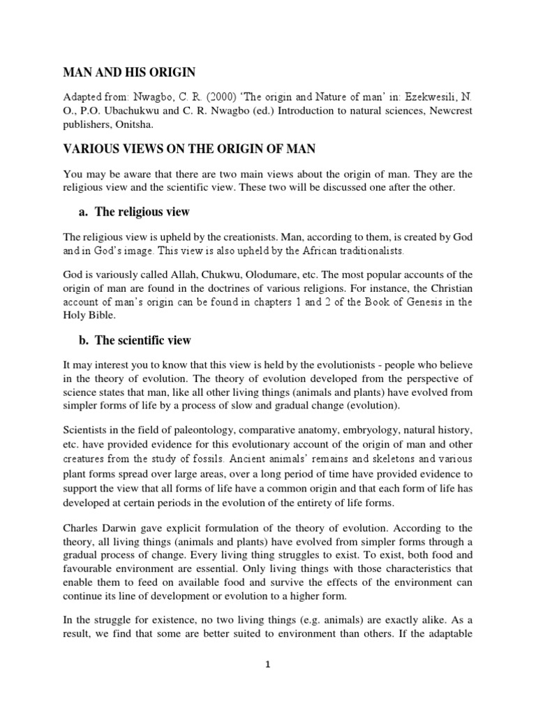 Man and His Origin | PDF | Homo | Homo Sapiens