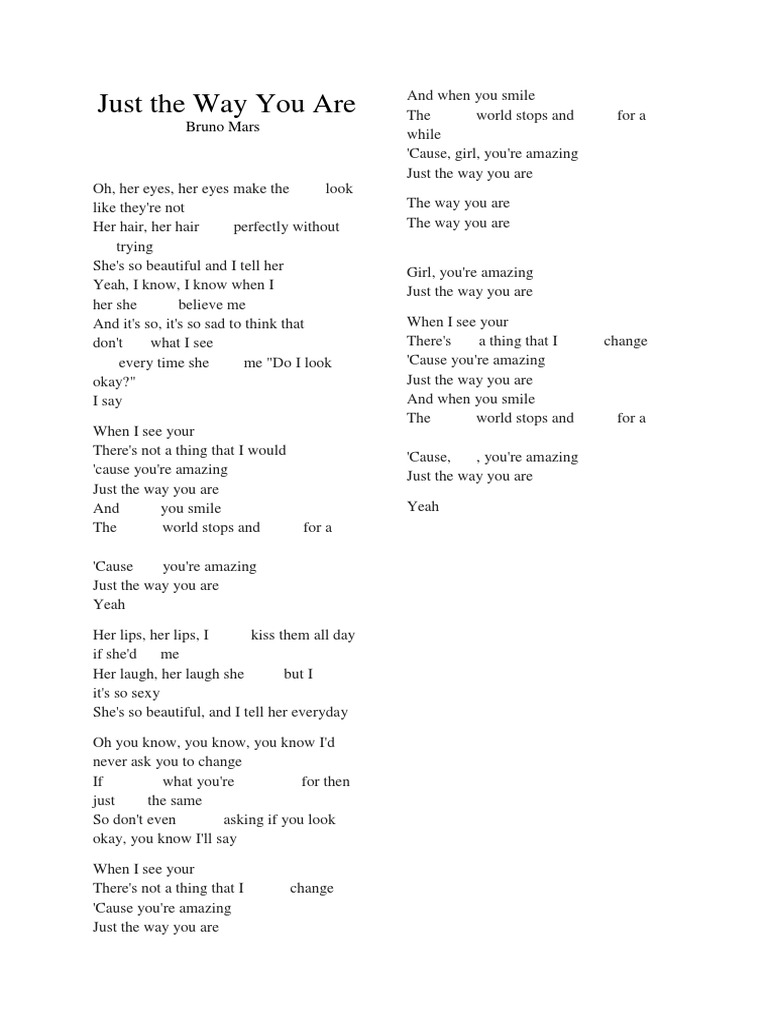 LYRICS - Just The Way You Are | PDF | Leisure