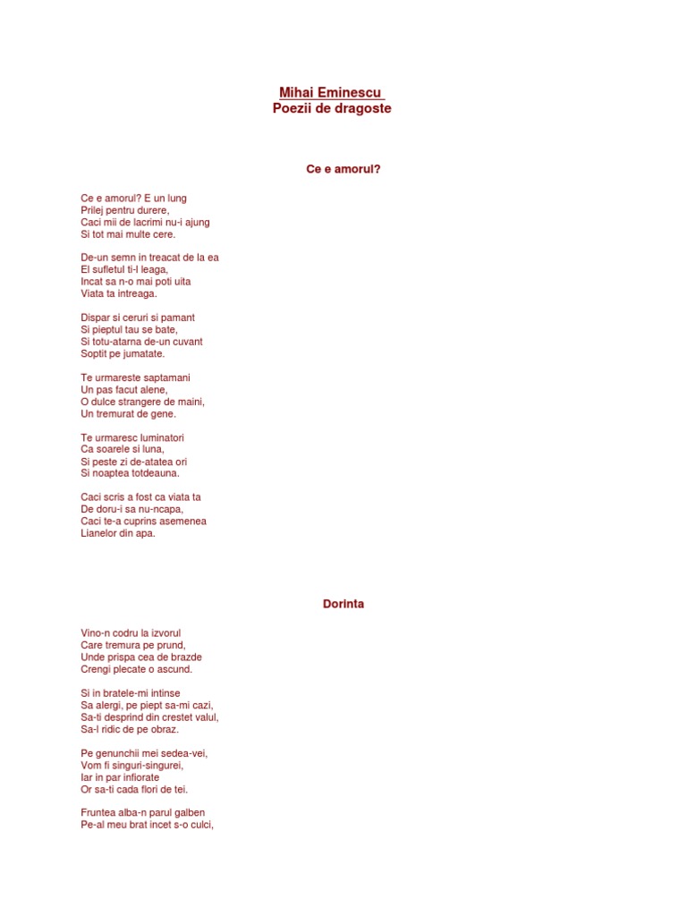 Mihai Eminescu-3 Poezii de Dragoste | PDF