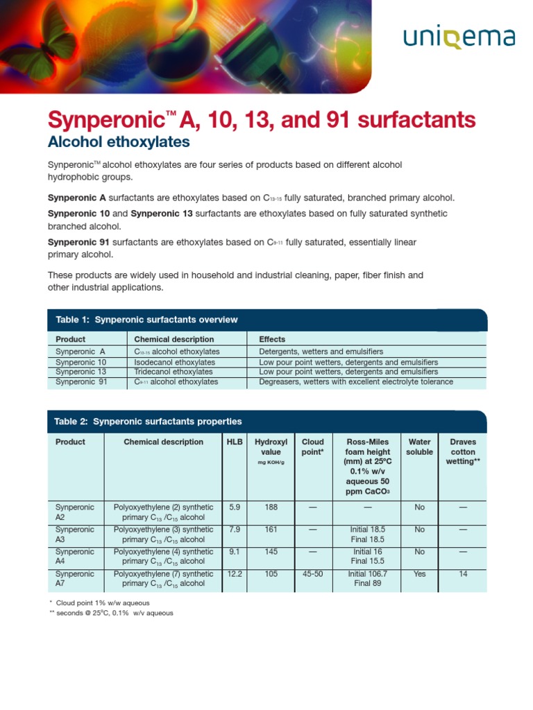 Synperonic Ethoxylates | PDF | Surfactant | Chemical Substances