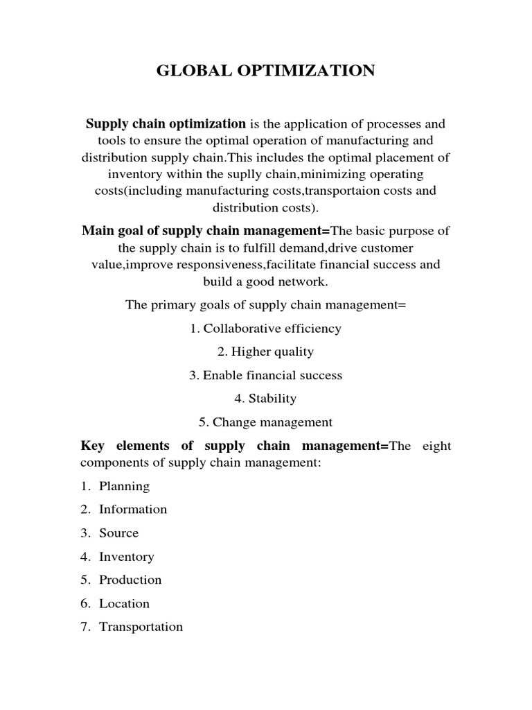 Global Optimization Supply Chain Optimization Is The Application Of