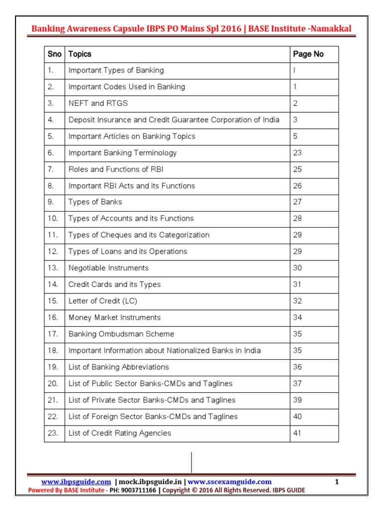 Banking Awareness IBPS Guide PDF | PDF | Money | Service Industries