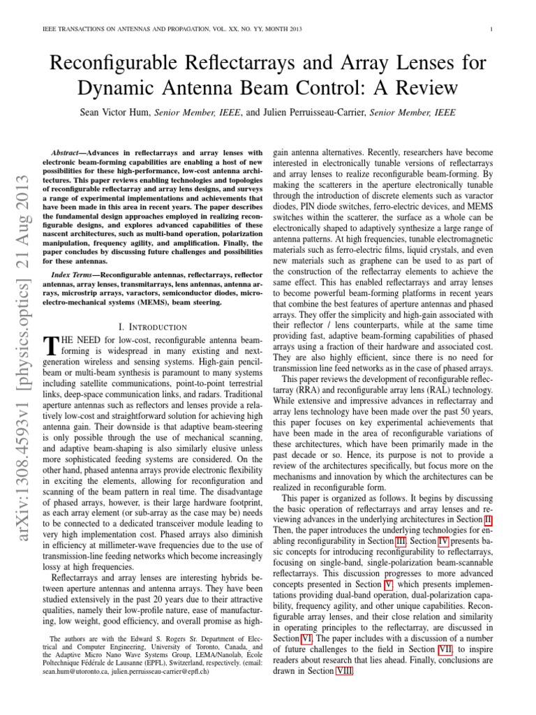 Reconfigurable Reflectarrays | PDF | Antenna (Radio) | Lens (Optics)