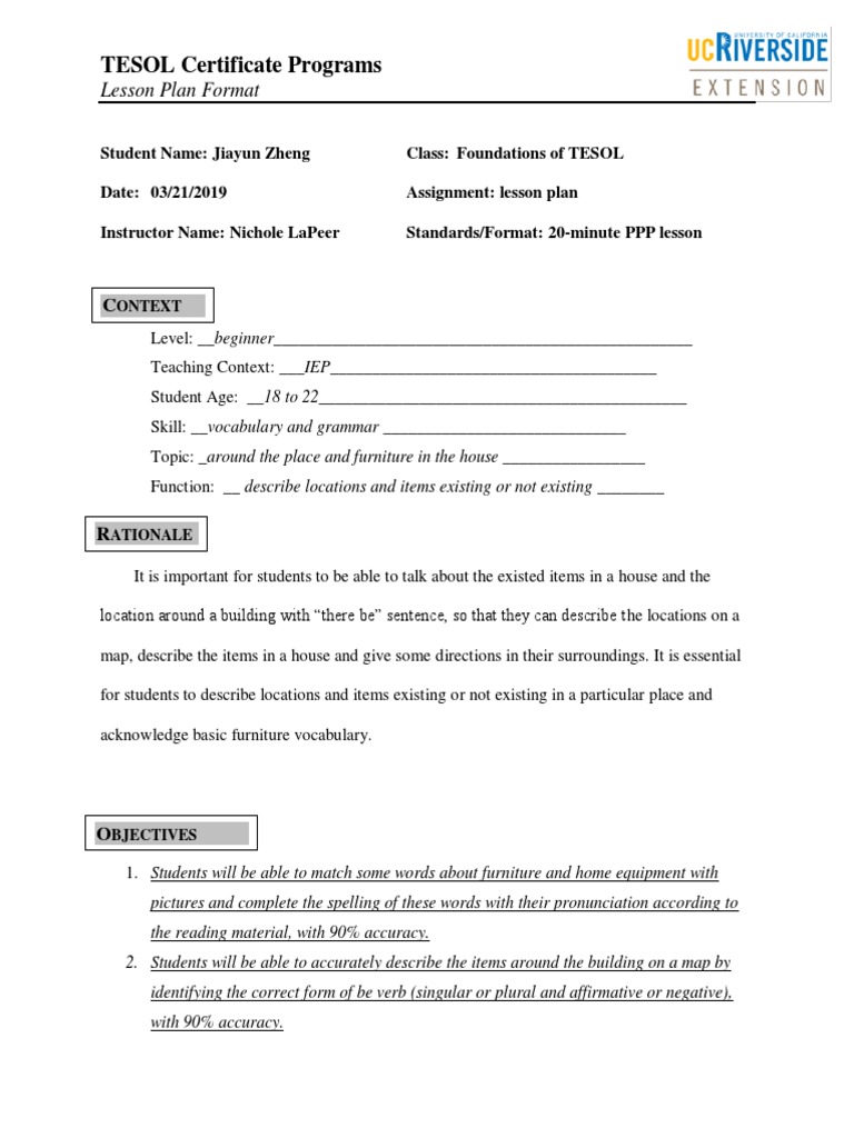 TESOL Certificate Programs: Lesson Plan Format | PDF | Lesson Plan ...