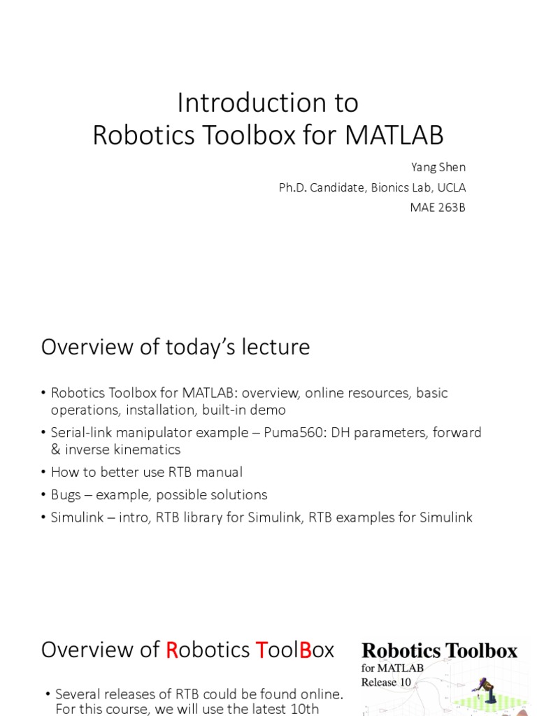 RTB Matlab Intro | PDF | Matlab | Robotics