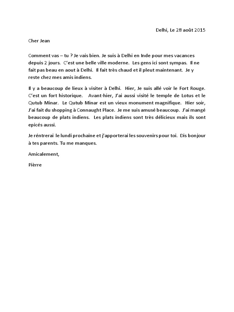 Lettre de Vacances | PDF