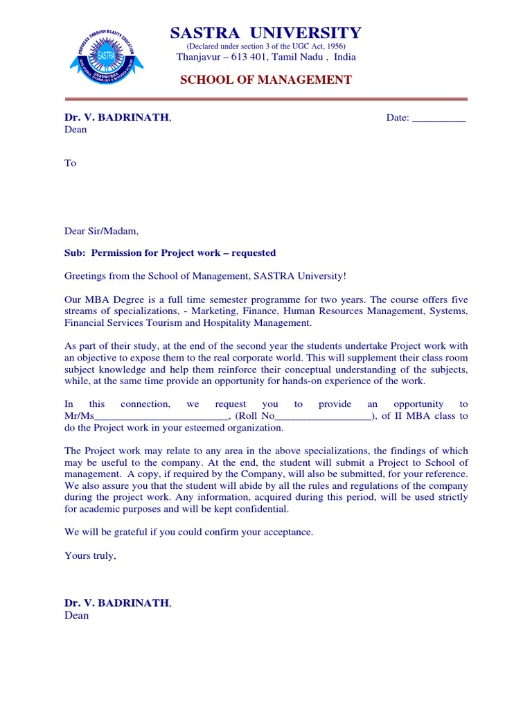 Student Project - Request Letter | PDF