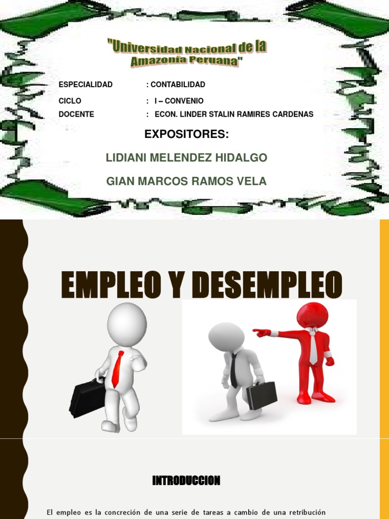Diapositiva Empleo y Desempleo | PDF | Subempleo | Desempleo