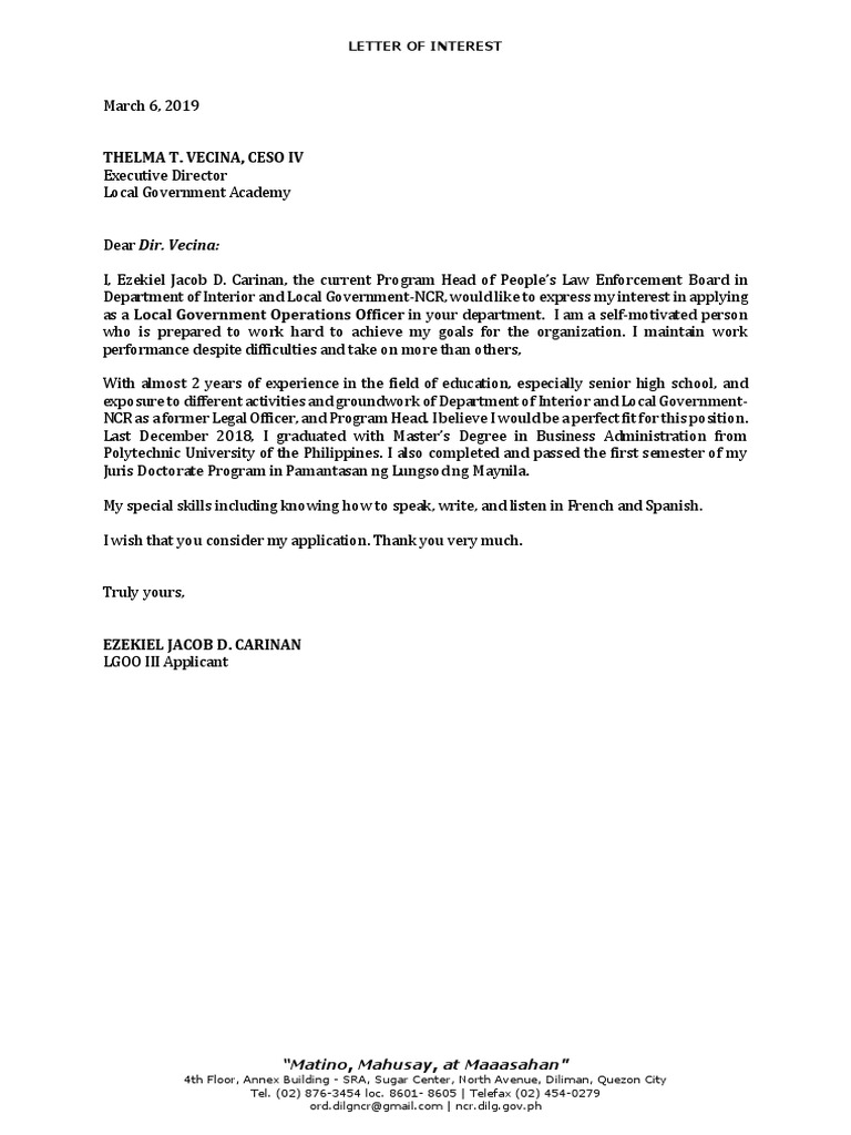 Letter of Interest | PDF