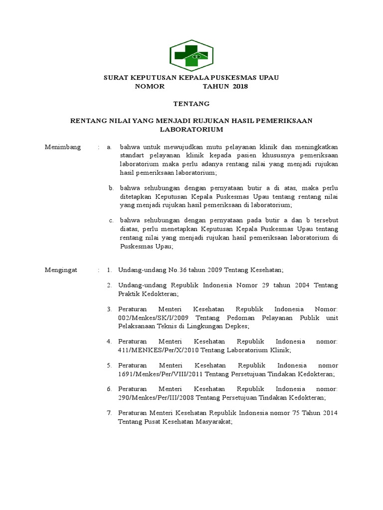8.1.6.1 SK Rentang Nilai Yang Menjadi Rujukan Hasil Pemeriksaan Lab Fix ... 8.1.6.1 SK Rentang Nilai Yang Menjadi Rujukan Hasil Pemeriksaan Lab Fix ...