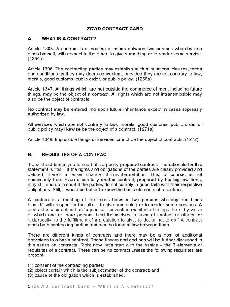 What Is A Contract - ZCWD Contract Card | PDF | Public Policy Doctrine ...