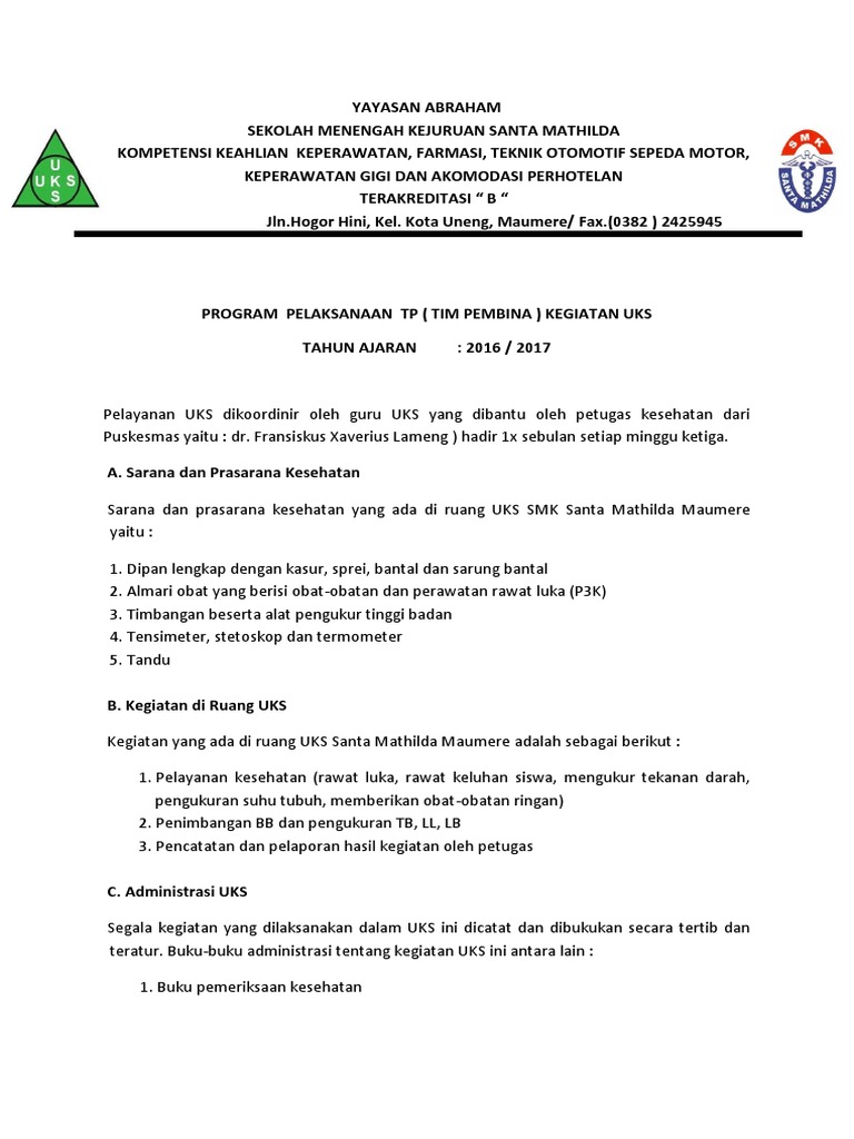 Program Pelaksanaan Kegiatan Uks | PDF