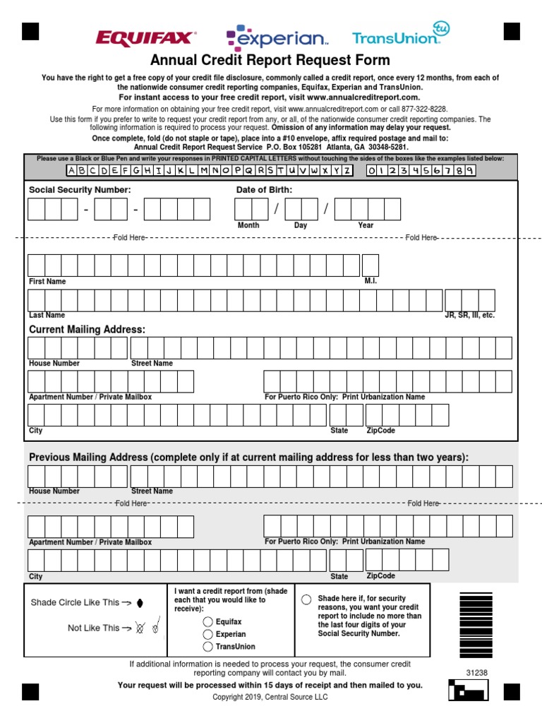 Annual Credit Report Request Form: Social Security Number: Date of ...