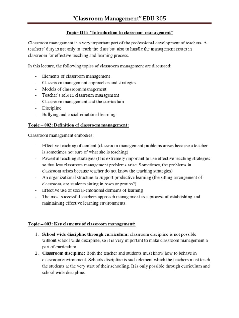 Classroom Management Handouts | Download Free PDF | Classroom ...