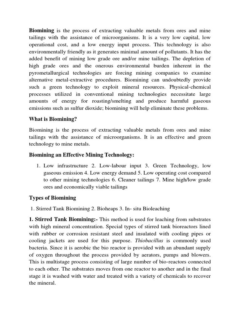 Biomining | PDF | Economic Geology | Natural Materials
