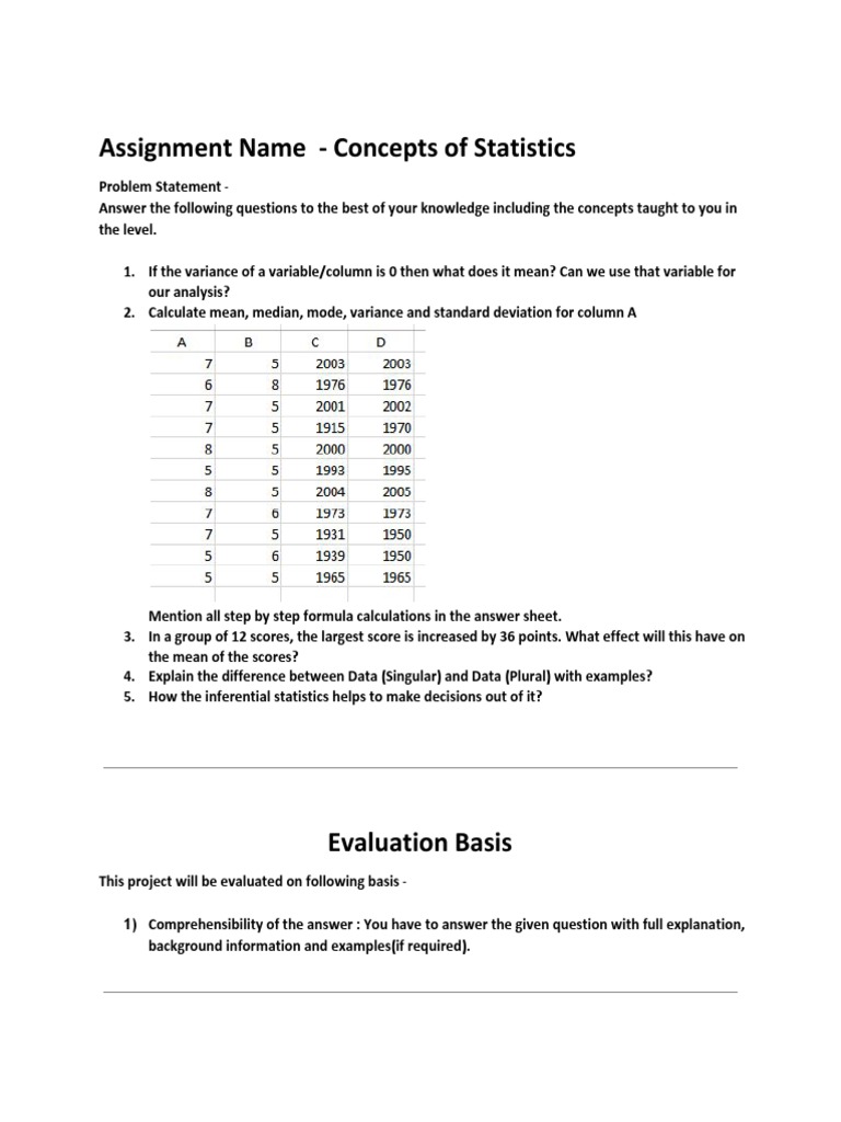 Assignment Name - Concepts of Statistics: You Have To Answer The Given Question With Full ...
