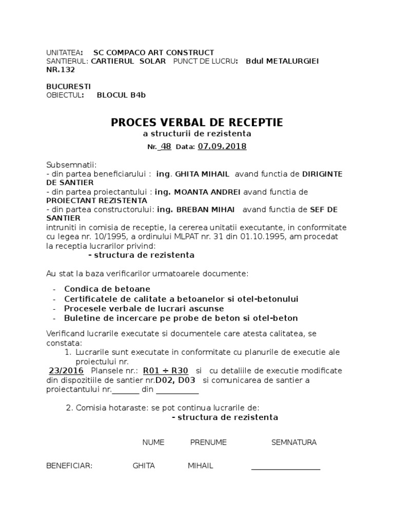 PV de Receptie A Infrastructurii | PDF