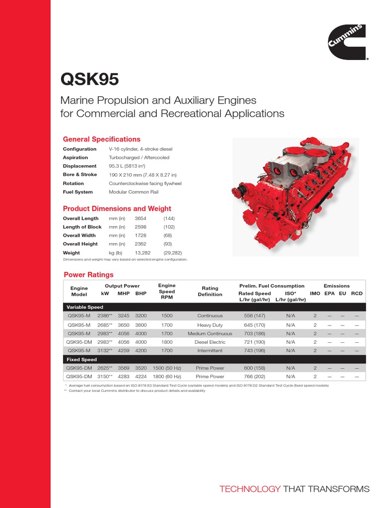 Specification of qsx95 Marine | PDF | Marine Propulsion | Engines