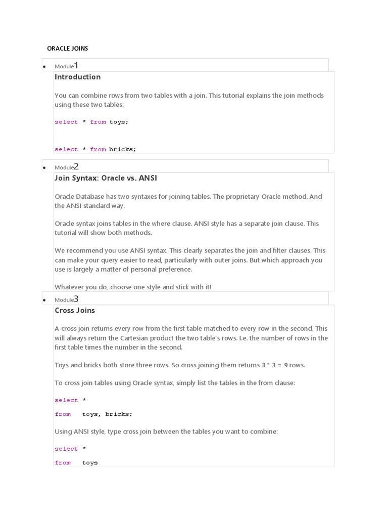 Oracle Joins | Download Free PDF | Software Engineering | Sql
