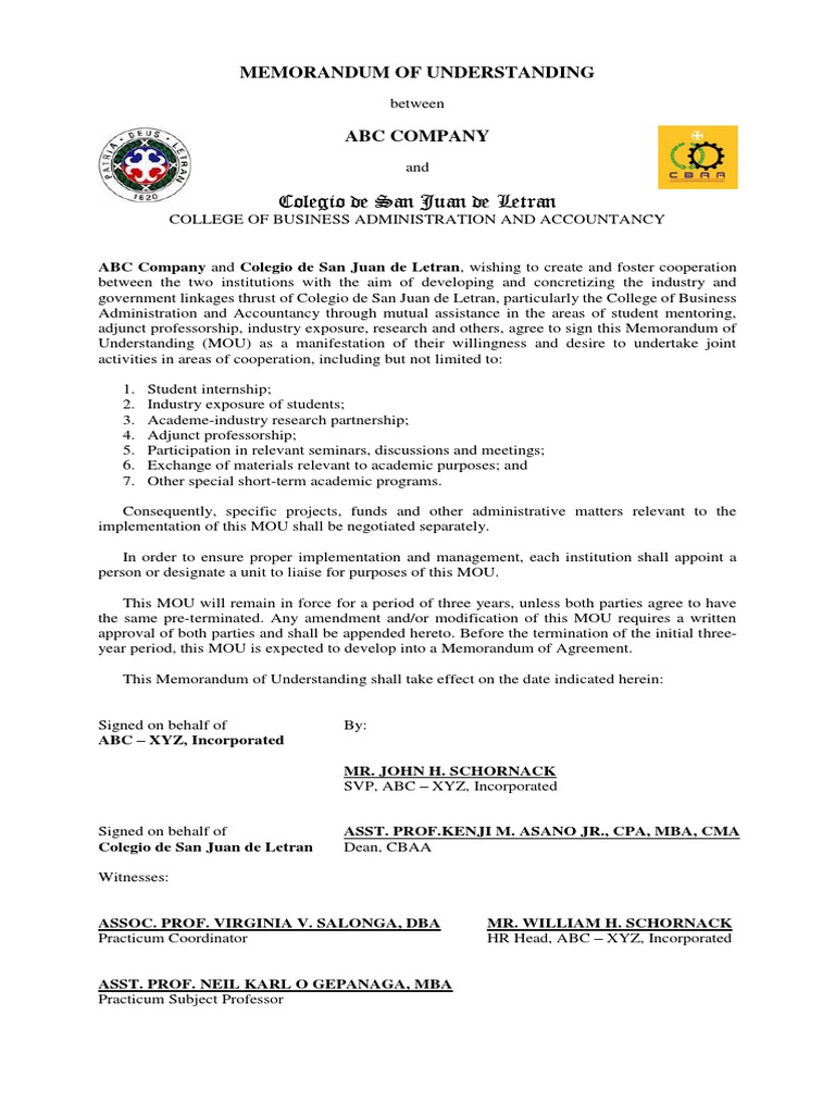 Sample MOU | PDF | Government | Business