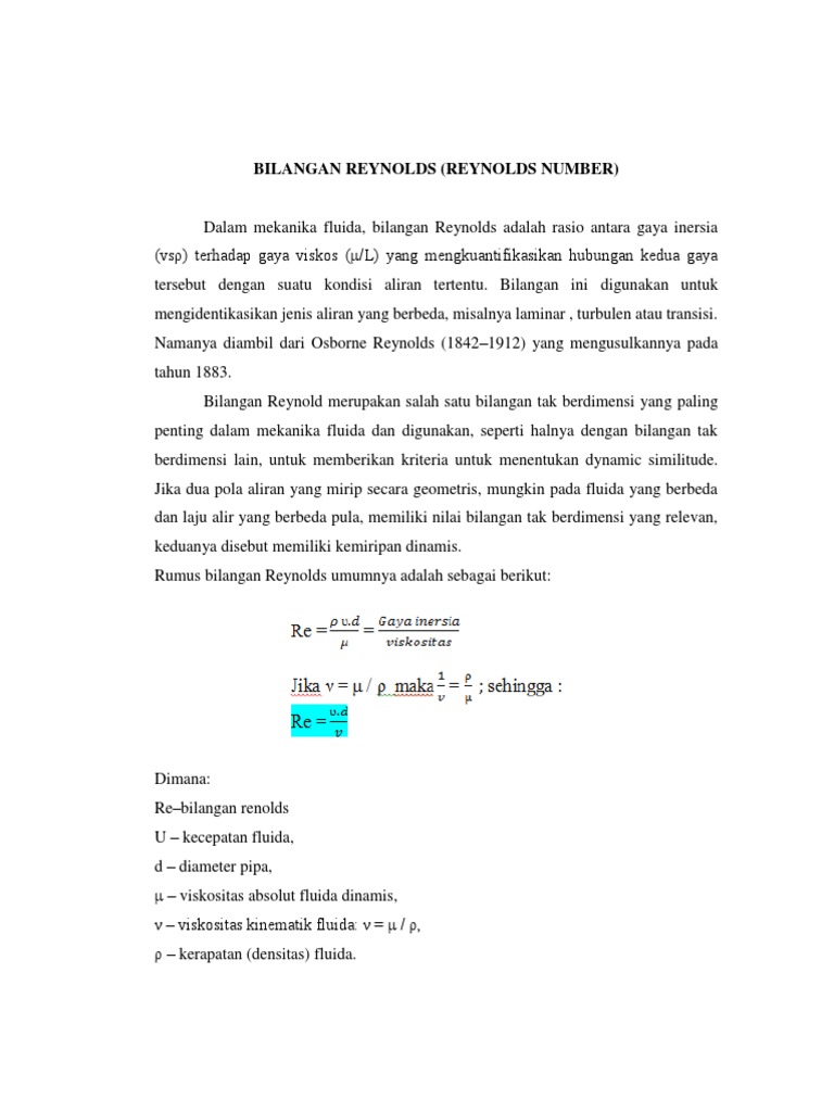 Definisi dan Rumus Bilangan Reynolds | PDF | Sains & Matematika