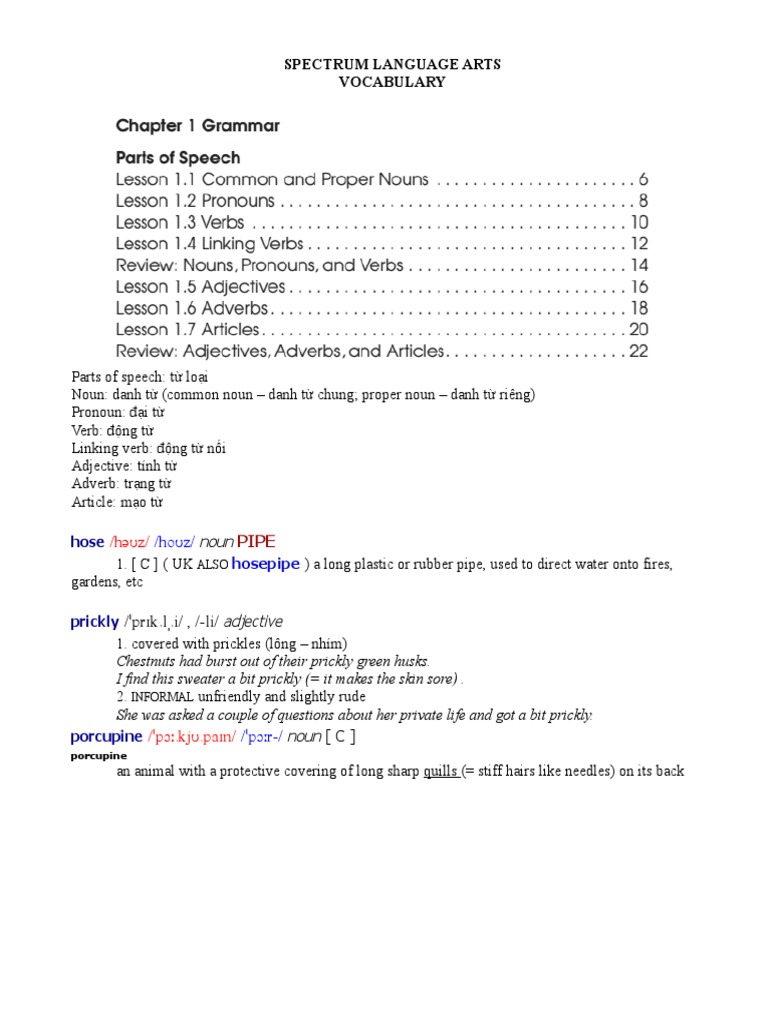 1-Spectrum Language Arts Vocabulary | PDF | Noun | Part Of Speech