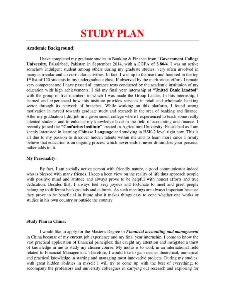 Sana Study Plan of MS in China | PDF | Graduate School | China