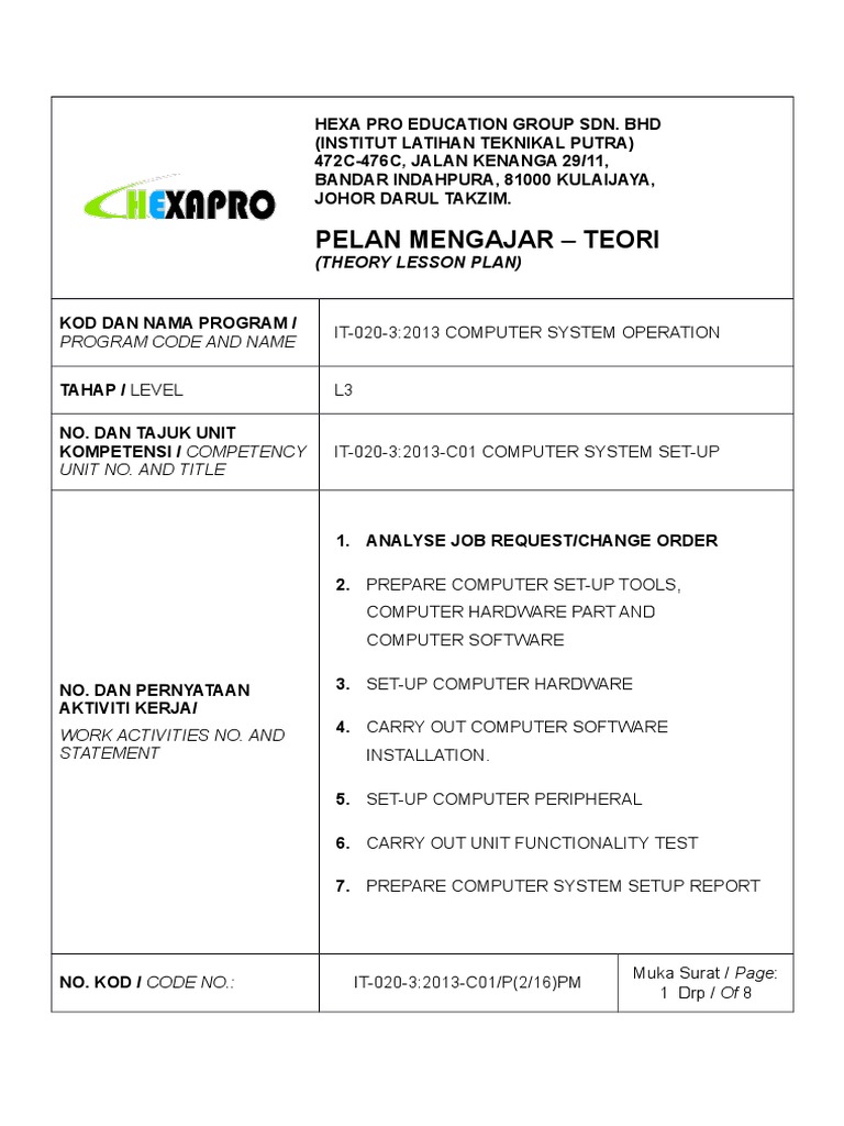 Pelan Mengajar - Teori: (Theory Lesson Plan) | PDF