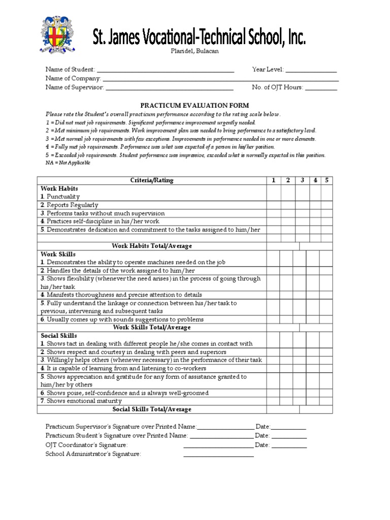OJT Practicum Evaluation Form | PDF | Psychological Concepts | Applied Psychology
