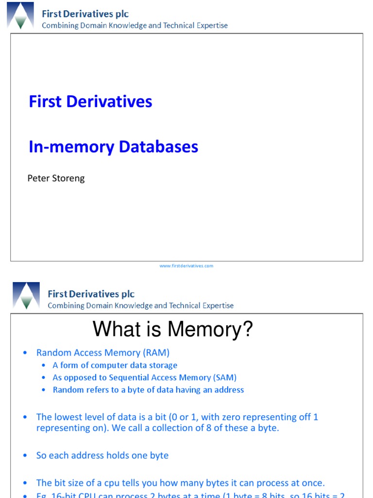First Derivatives In-Memory Databases: Peter Storeng | Download Free PDF | Random Access Memory ...