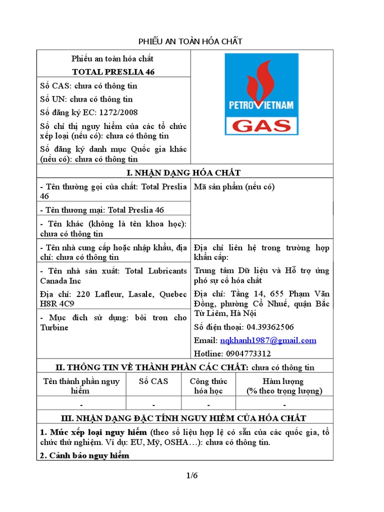 MSDS - Total Presila 46 Editnable | PDF