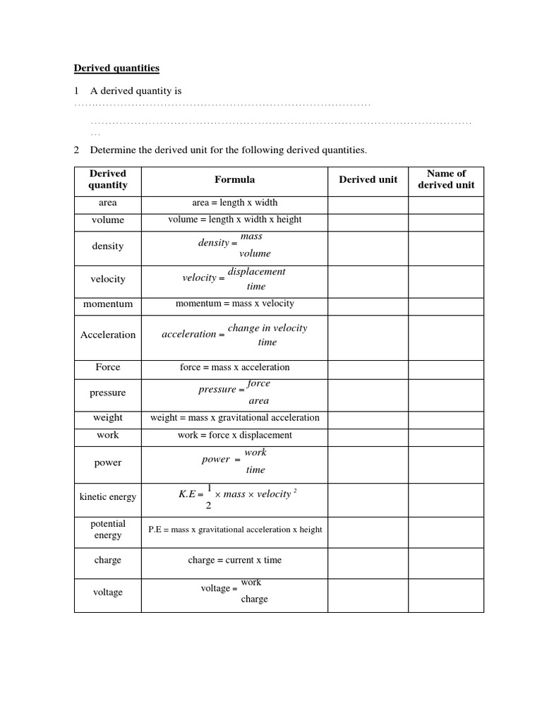 Derived Quantities Exercise | PDF