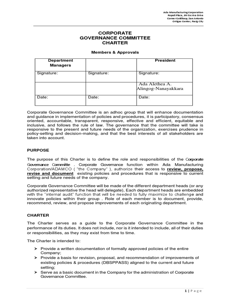Corporate Governance Committee Charter | PDF | Governance | Corporate ...