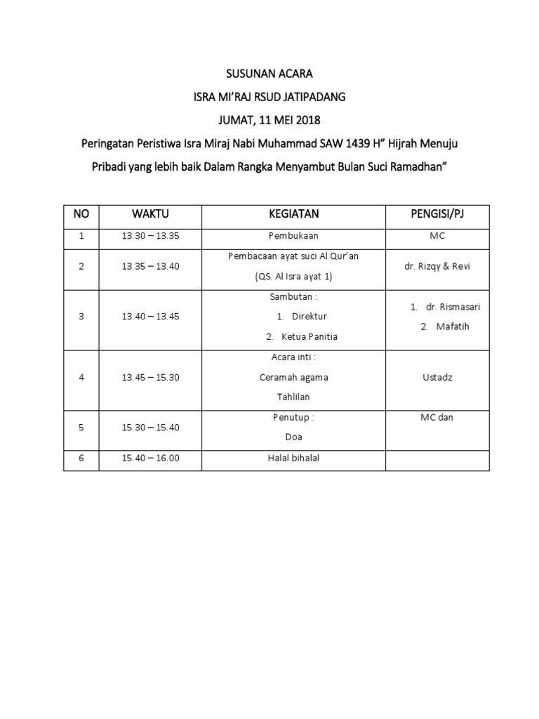 Susunan Acara Isra Mi'raj | PDF