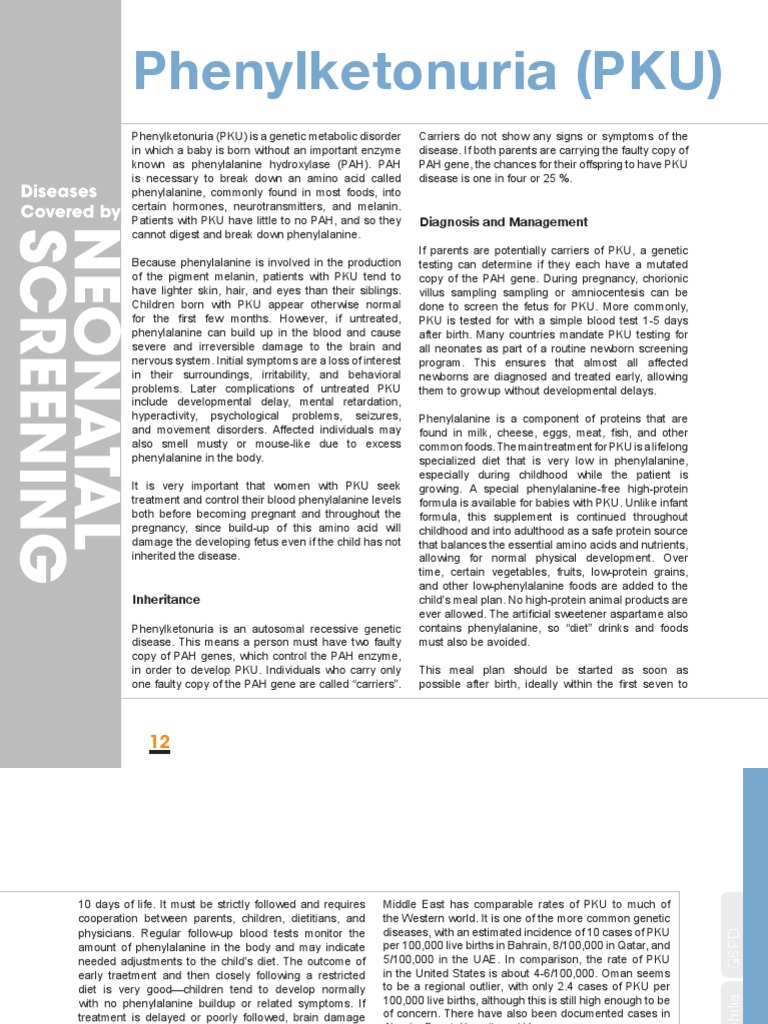 Phenylketonuria (PKU) : Diagnosis and Management | PDF | Phenylalanine ...