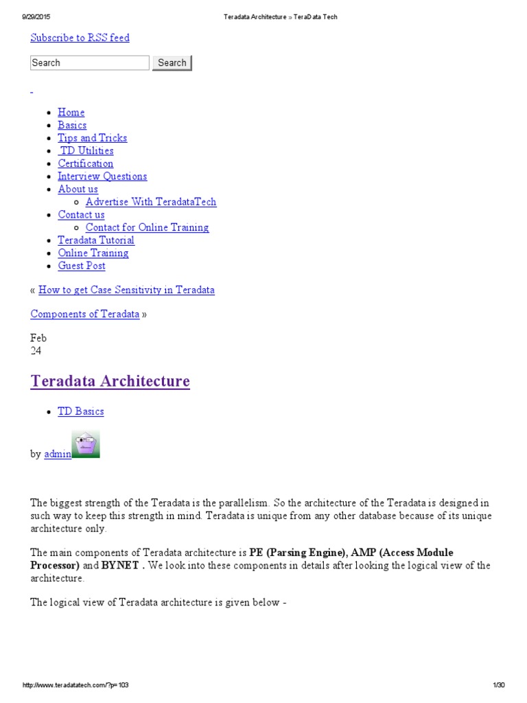 Teradata Architecture TeraData Tech | PDF | Computer Data | Computing