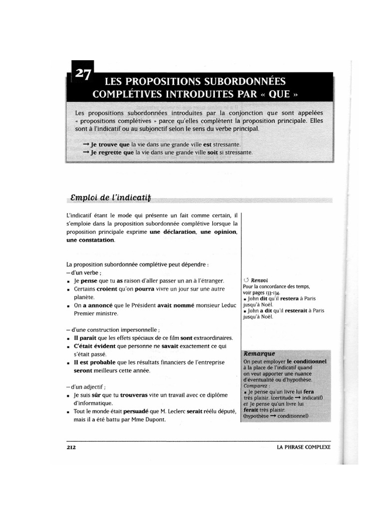 Propositions subordonnées complétives | PDF | Clause | Verbe